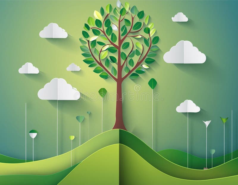 Mobile Tree with a Digital Paper Craft Style Stock Illustration ...