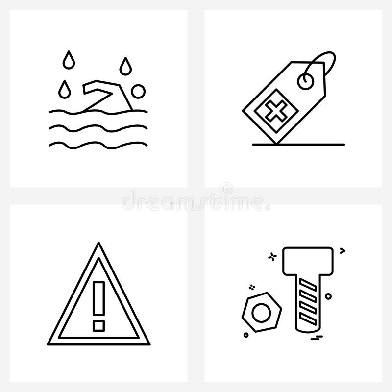 Mobile UI Line Icon Set of 4 Modern Pictograms of Float, Caution ...