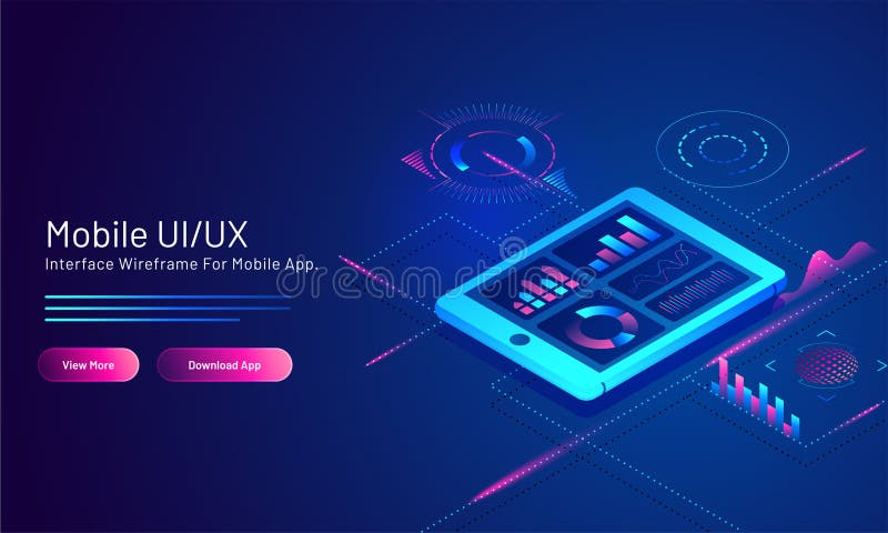 Mobile UI/UX Concept Based Responsive Web Banner Design with Analysis Mobile App Screen on Blue ...