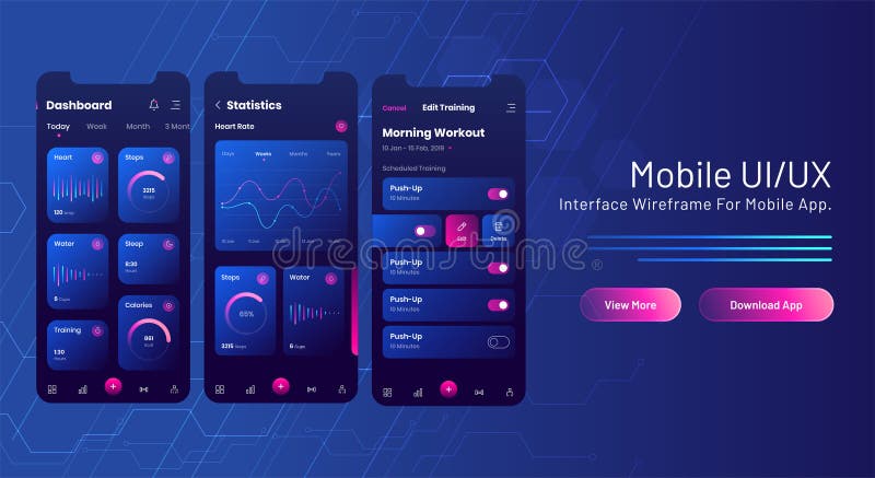 Mobile UI/UX Web Banner Design with Analysis Mobile App Screen on Blue ...