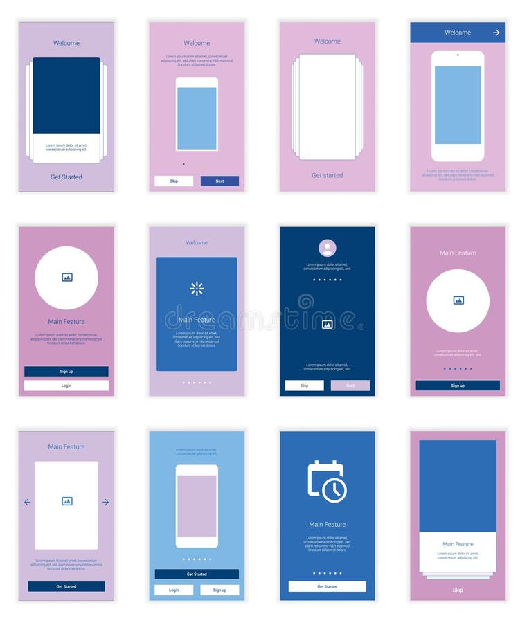 Mobile User Interface 35 Screens Wirefrme Kit for Stock Vector ...