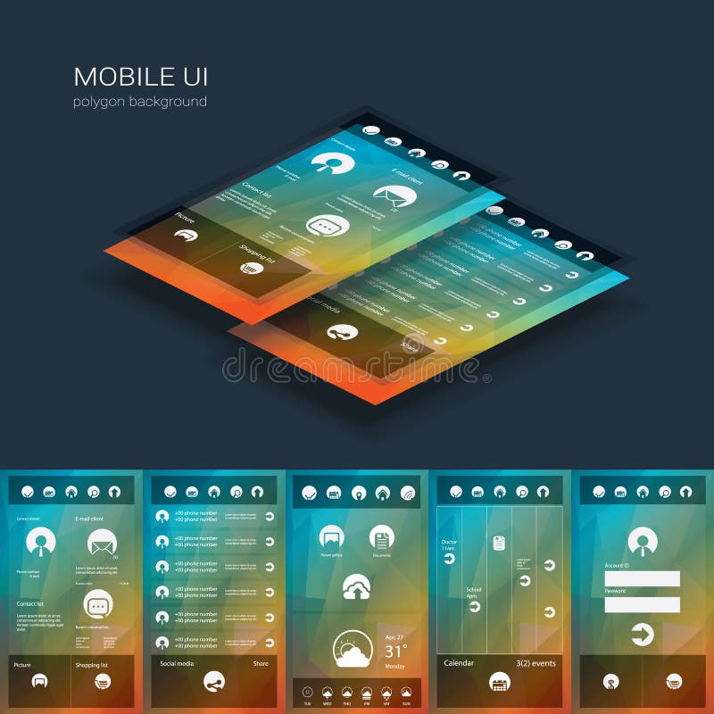 Mobile Ui Template with Contact Menu Icon Set on Stock Vector ...