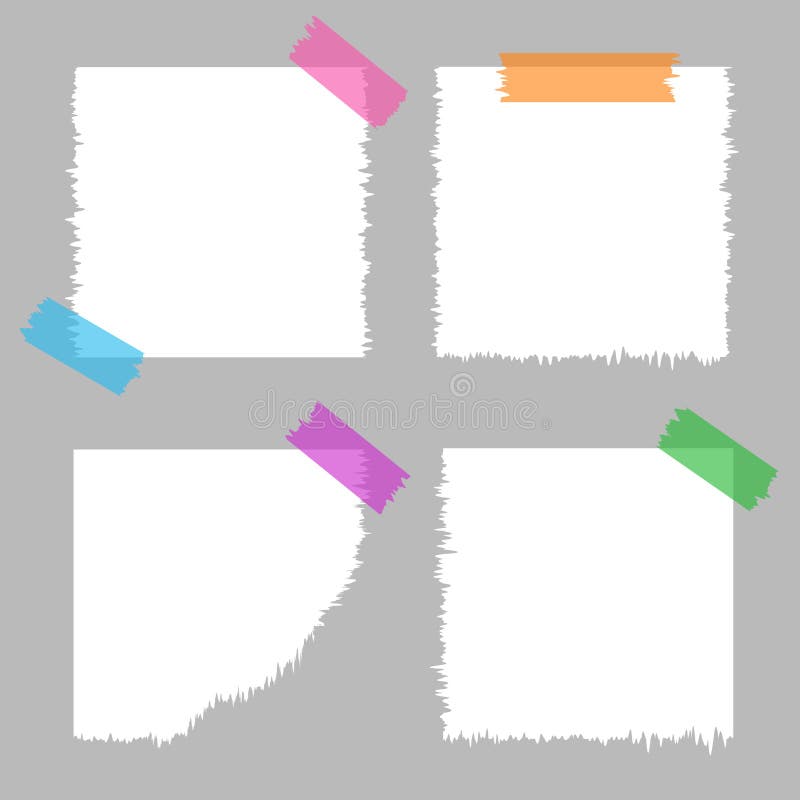 Vector Set of Torn Paper Notes with Colorful Stickers, Ripped Note ...