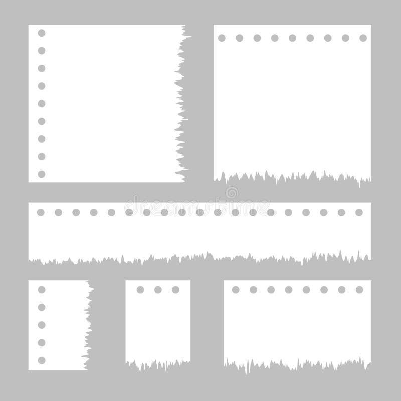Vector Set of Torn Notebook Pages with Round Holes, Ripped Edge Paper ...