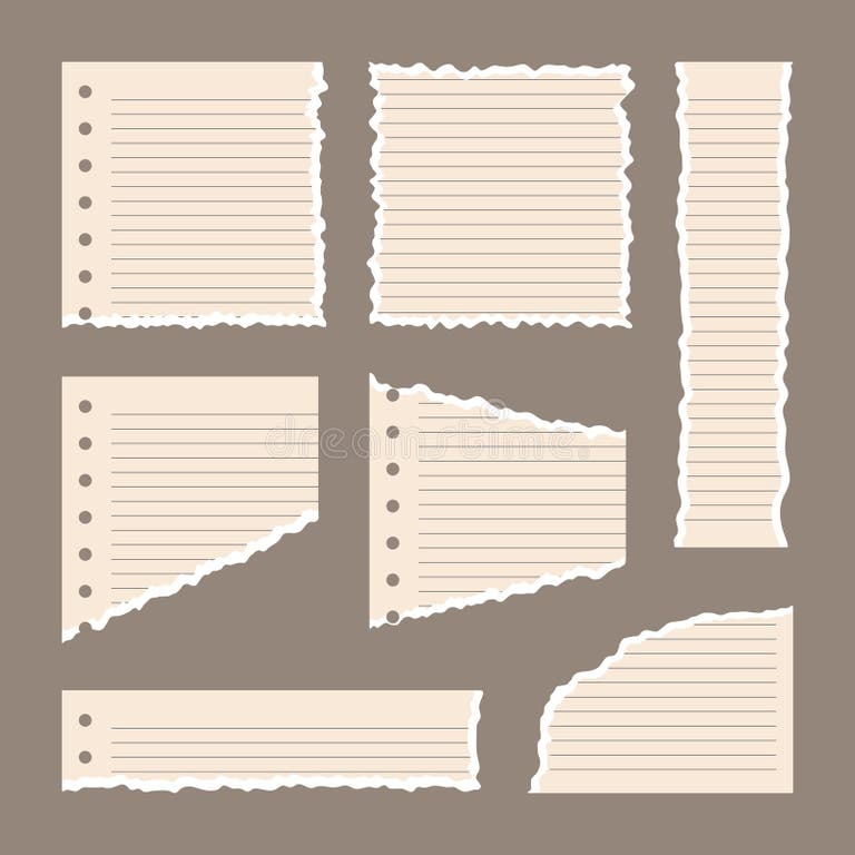 Vector Fragments of Beige Torn Notebook Paper in a Line with a White ...