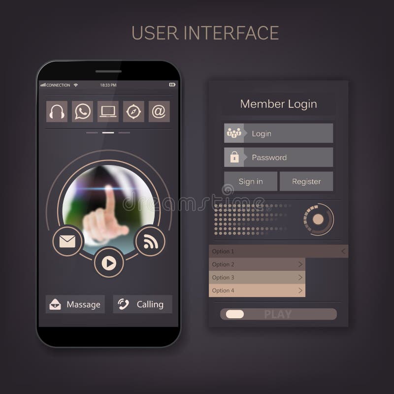 Vector Mobile App Tablet Interface: Menu, Button, on Off, Slider Stock ...