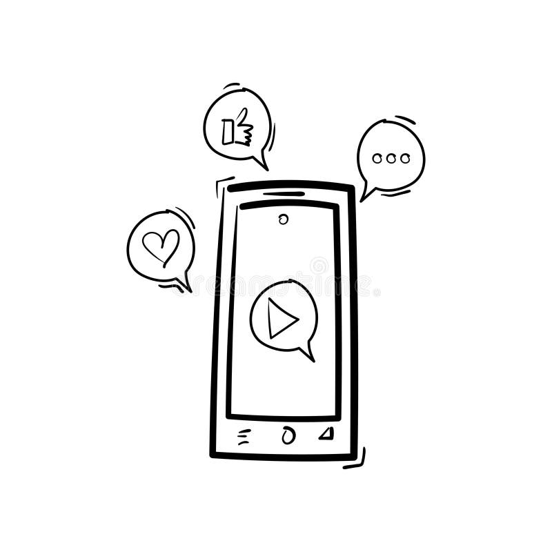 Mobile Video Play, Social Media Share Icon Doodle Illustration Stock ...