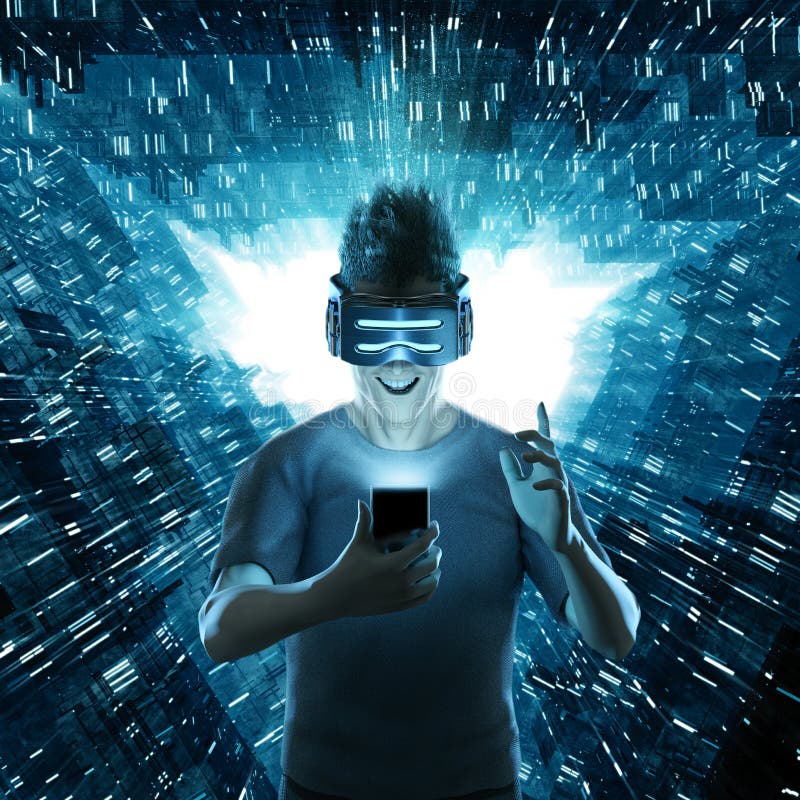Mobile Virtual Reality User Stock Illustration - Illustration of mobile ...