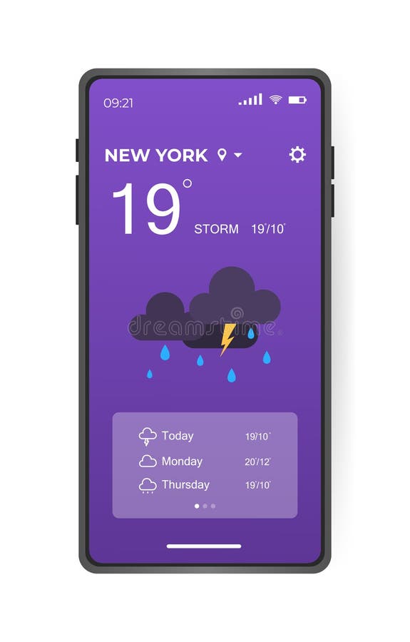 Mobile Weather App Interface Design Gui Elements For Weather Forecast Mobile App Realistic