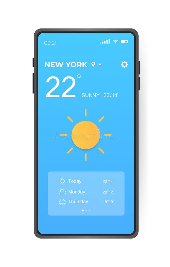 Mobile Weather App Interface Design Gui Elements For Weather Forecast