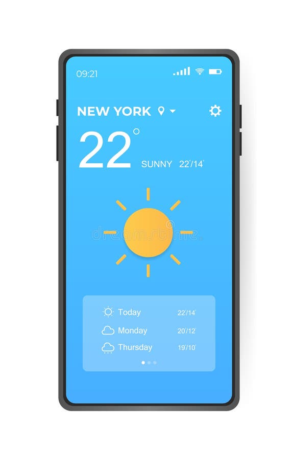 Mobile Weather App Interface Design. GUI Elements for Weather Forecast ...