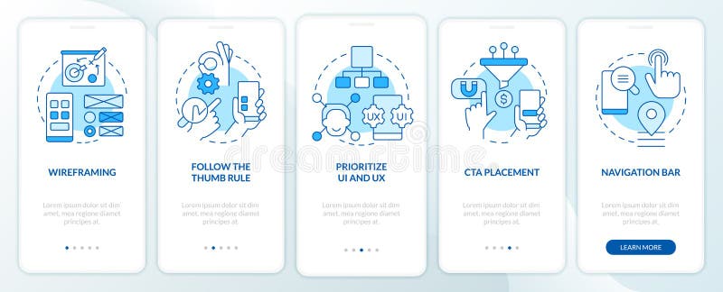 Mobile Website Development Blue Onboarding Mobile App Screen Stock ...