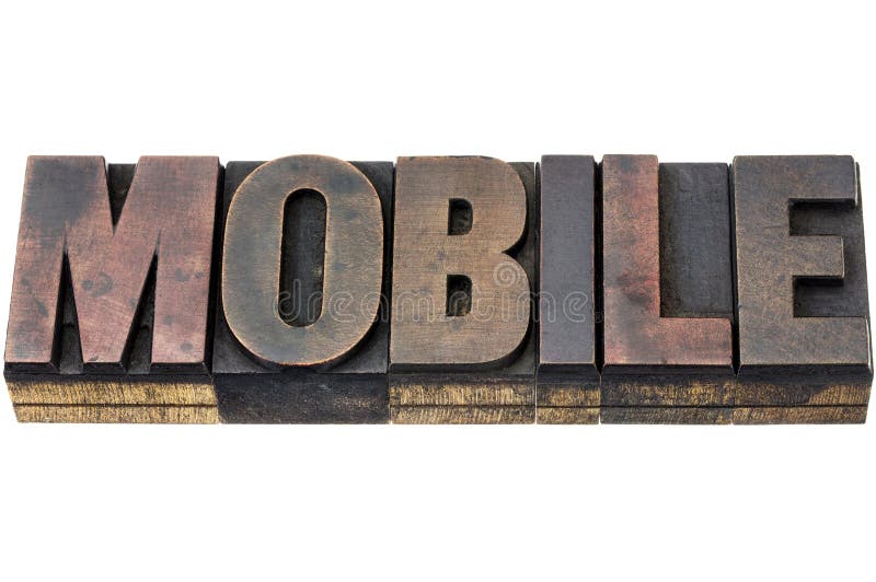 Mobile Web Word Abstract in Wood Type Stock Image - Image of banner ...