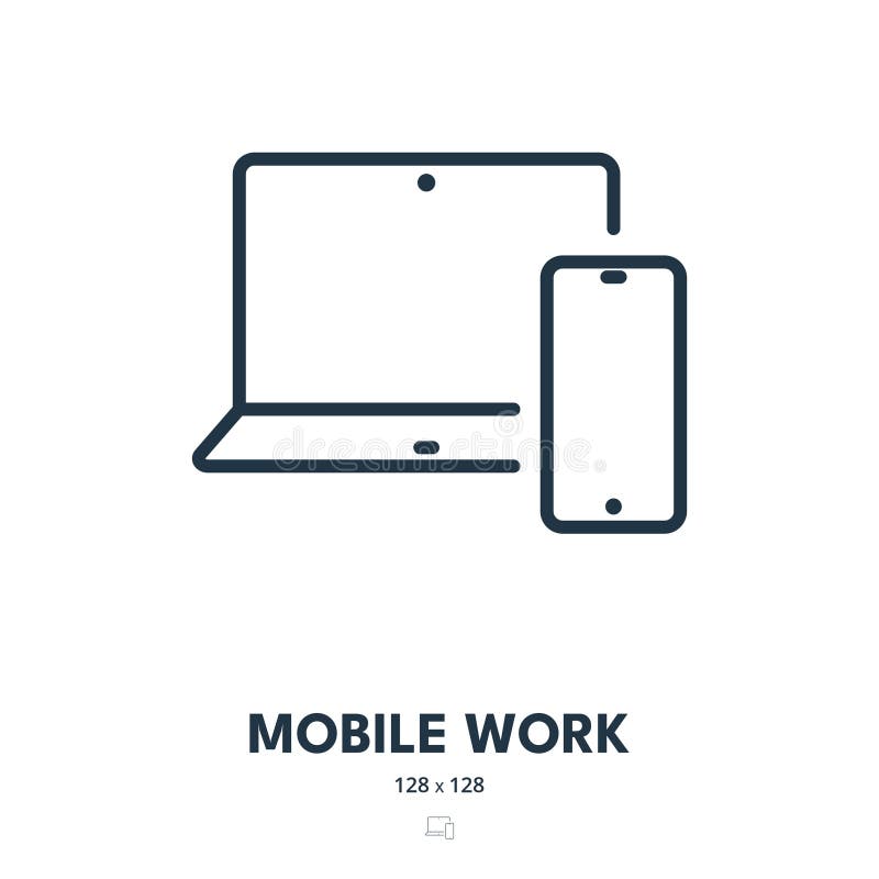 Mobile Work Icon. Freelance, Remote, Distant. Editable Stroke. Vector ...
