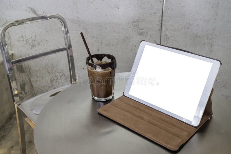 Mobile Working in Coffee Shop with Tablet Stock Image - Image of ...