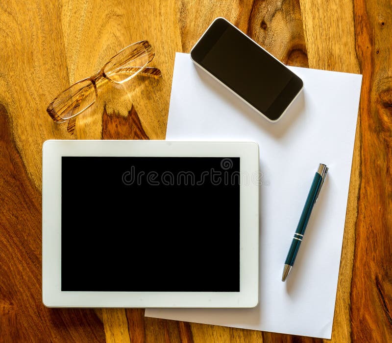 Mobile Workplace with a Tablet Pc and Phone Stock Photo - Image of ...