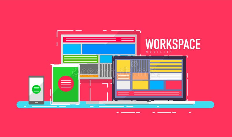 Mobile Workspace Devices Concept Stock Vector - Illustration of desk ...
