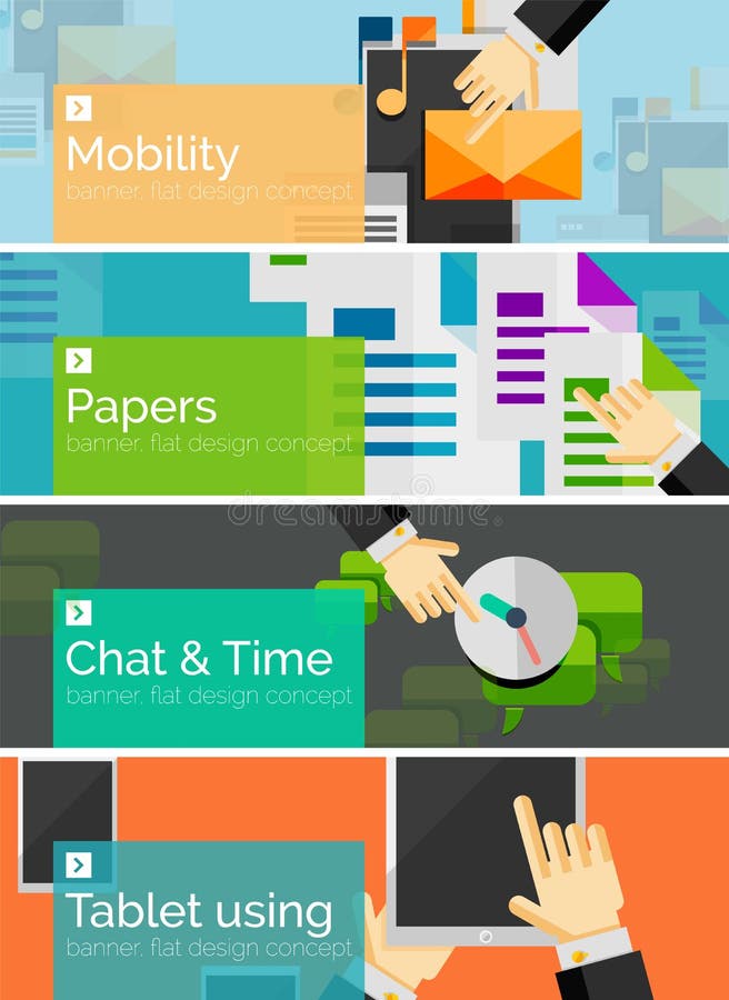 Mobility Concept Flat Design Banners Stock Vector - Illustration of ...