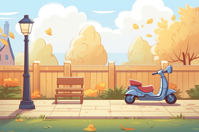 Mobility Scooter Parked Near a Park Bench Stock Image - Image of park ...