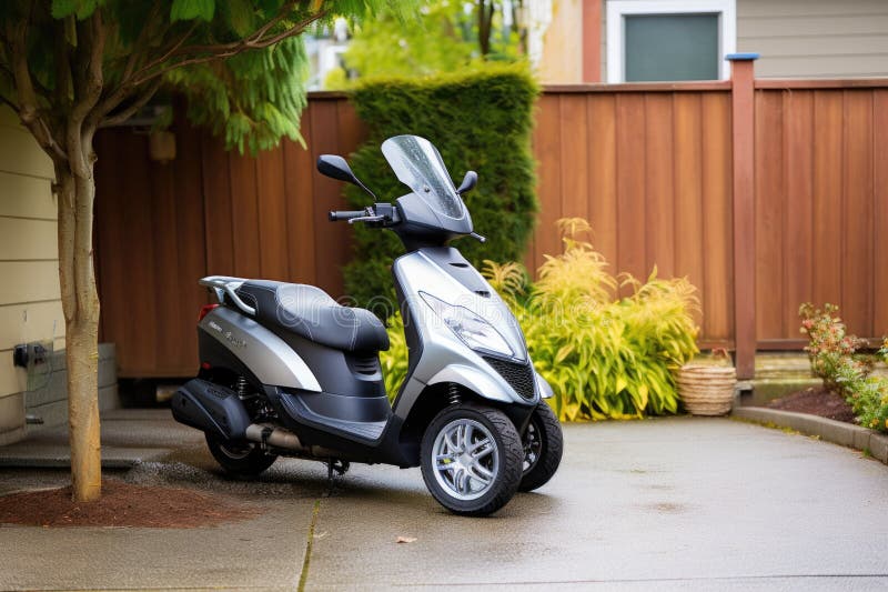 Mobility Scooter Parked at a Residential Driveway Stock Image - Image ...
