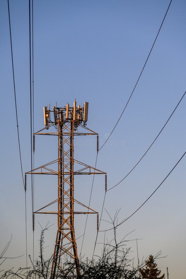 Blue Transmission Tower and Power Lines Stock Photo - Image of electric ...