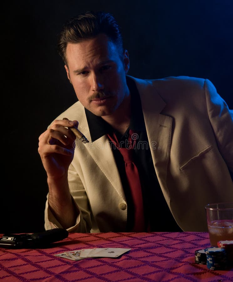 Mobster with Cigar, Playing Poker Stock Photo - Image of pistol ...