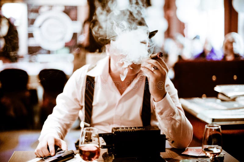 Mobsters Sitting and Smoking a Cigar through Smoke Stock Photo - Image ...