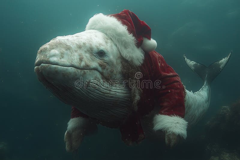 A Mobydick White Whale Dressed As Santa Claus Stock Illustration ...