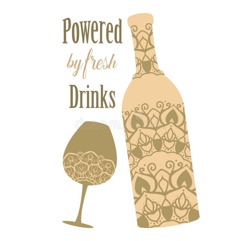 Mocca Colour Bottle and Glass with Angela and Alcohol. Vector Stock ...