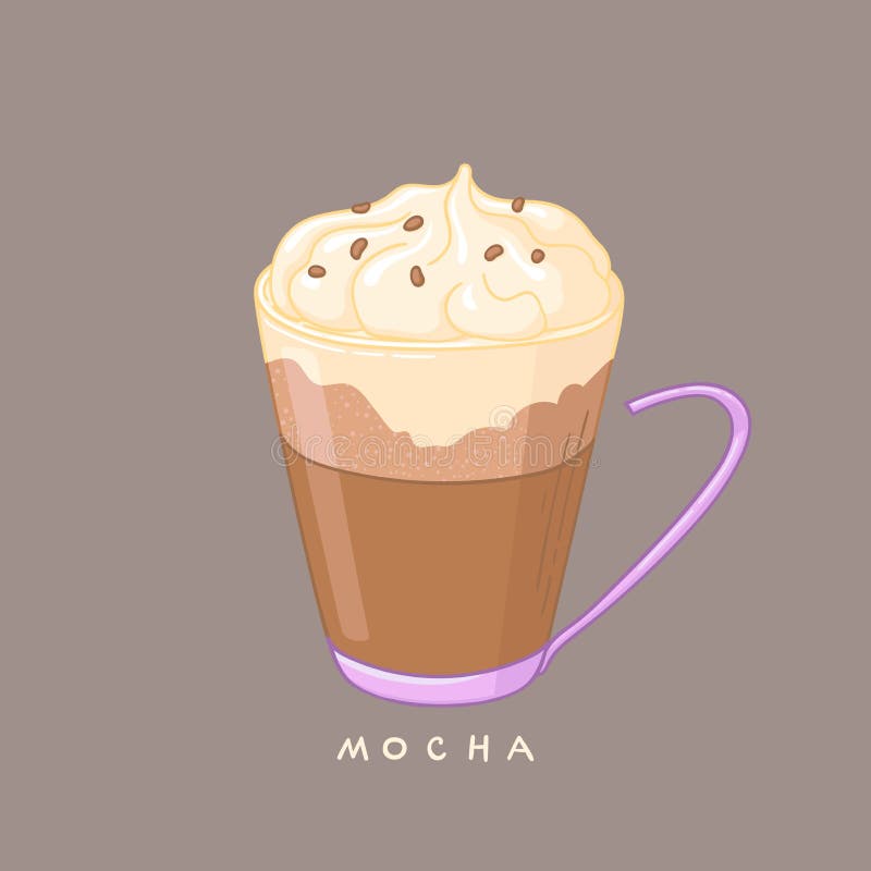 Mocha Coffee Vector Illustration. Beautiful Mug with Coffee and Cream ...