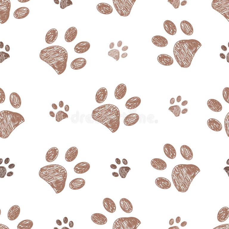 Mocha Mousse Doodle Paw Prints Seamless Fabric Design Pattern Stock ...