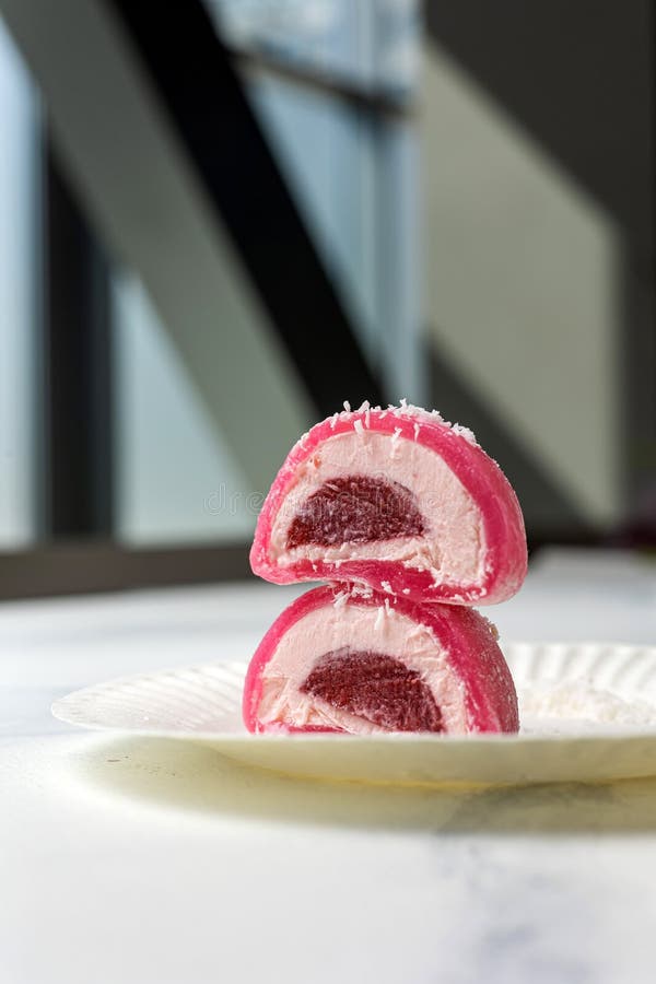 Mochi cakes on plate stock photo. Image of filling, patisserie - 330705564