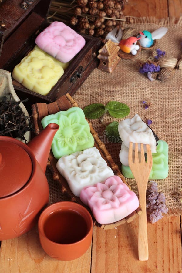 Mochi Japanese Dessert and Hot Tea Delicious. Stock Photo - Image of ...