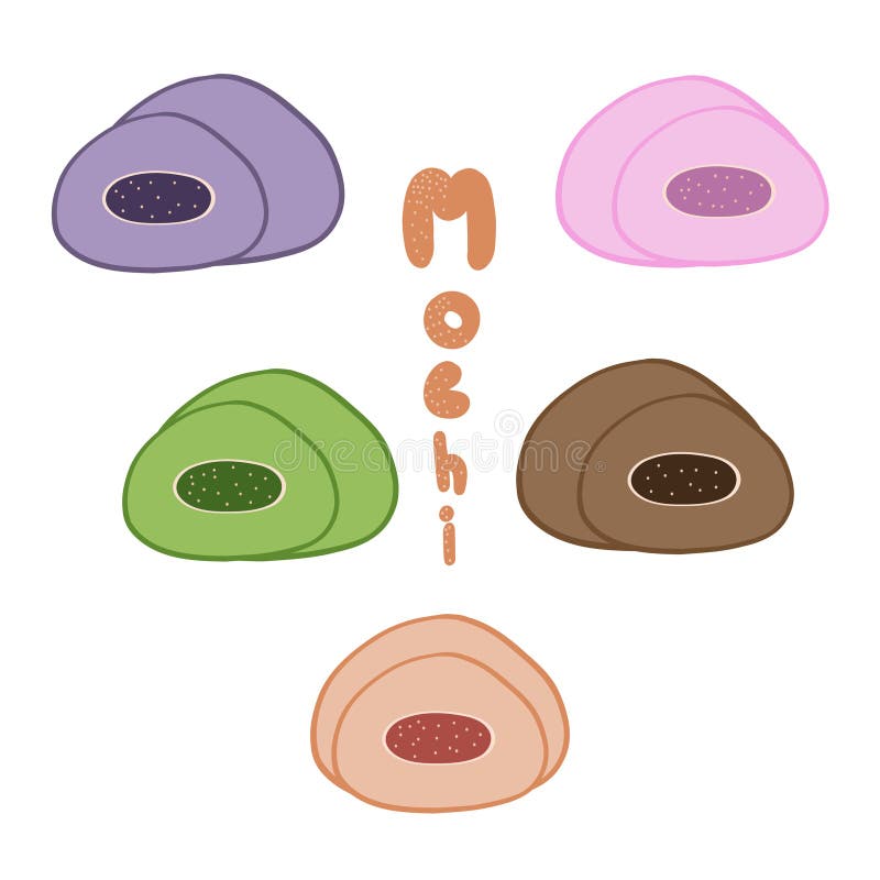 Mochi Japanese Sweets Hand Drawn Set Stock Vector - Illustration of ...