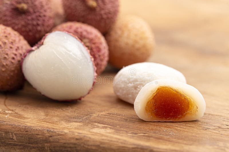 Mochi Soft White Rice Dumplings with Lychee Filling Stock Photo - Image ...