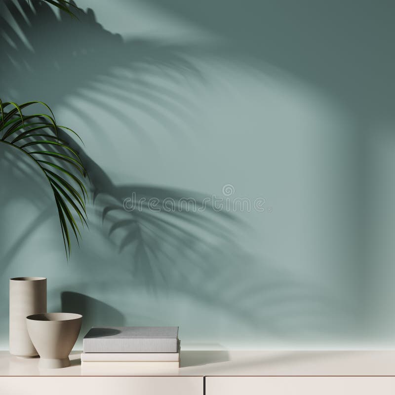 Mock Blue Wall with Palm Leaf Shadow, 3d Illustration Stock ...