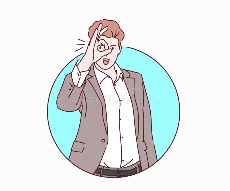 Businessman Doing Ok Gesture with Hand Smiling, Eye Looking through ...