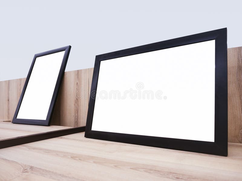 Mock Up Black Frame on Wooden Table Home Decoration Stock Image - Image ...