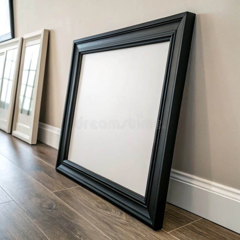Mock Up Blank Black Horizontal Picture Frame on the Wall and Floor with ...