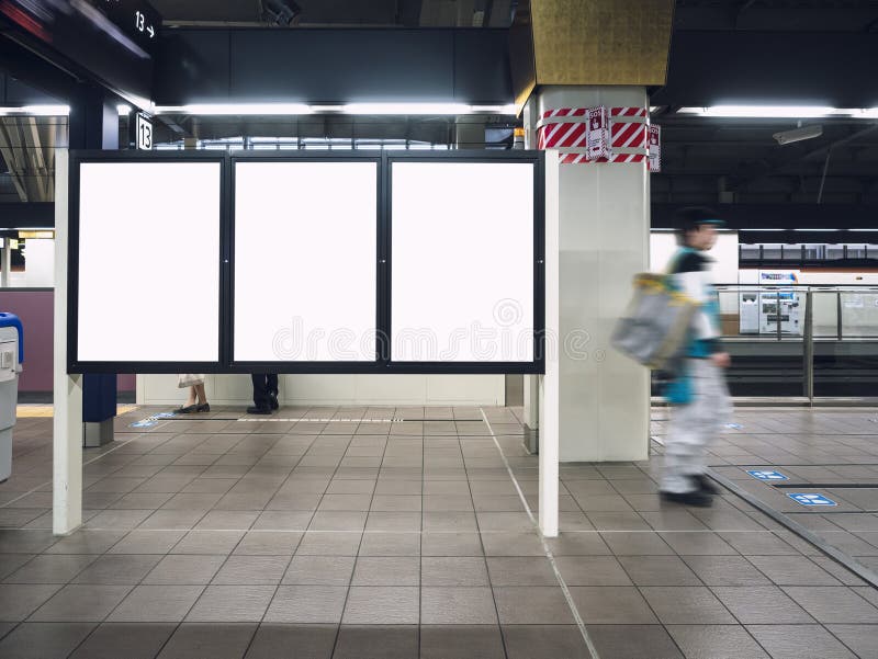 Mock Up Blank Board Poster in Train Station Platform with People ...