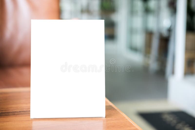 Mock Up Blank Menu Frame on Table in Coffee Shop Stand for Your Stock ...