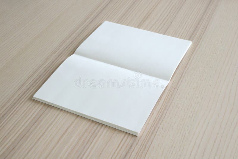 Mock Up Blank Open Paper Book on Wood Table Background Stock Image ...