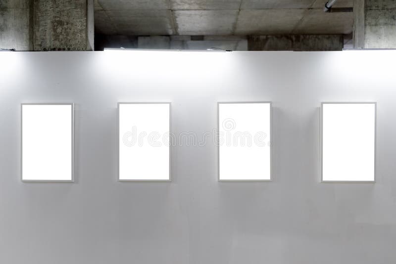 Mock Up. Blank Picture Frames on White Wall Stock Image - Image of empty, hall: 214130739