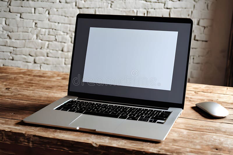 Mock Up Blank Screen Laptop on Wood Table Stock Image - Image of ...