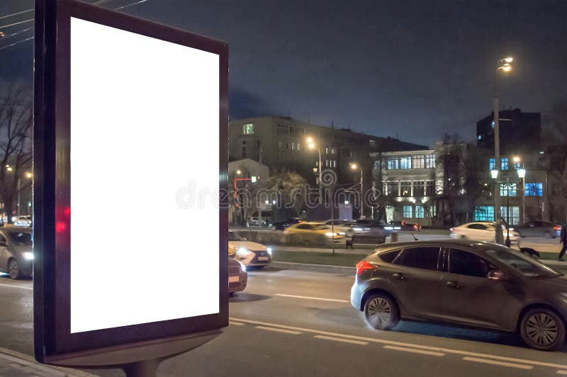 Mock-up of Blank White Lightbox at Night Stock Image - Image of street ...