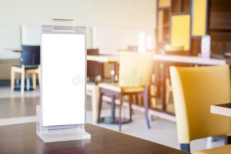 Mock Up Blank White Menu Frame on Cafe Restaurant Stock Image - Image ...