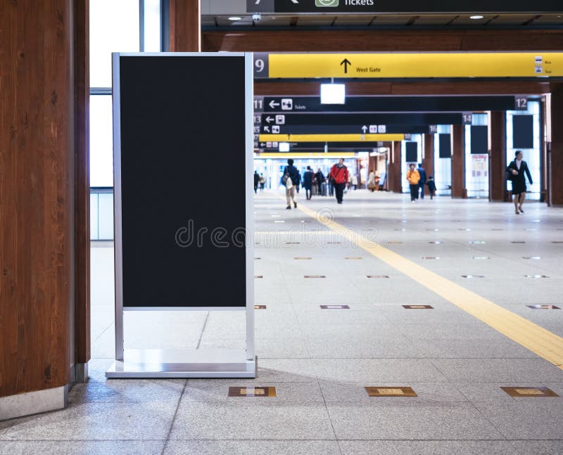 Mock Up Board Sign Stand in Train Station with People Walking Stock ...