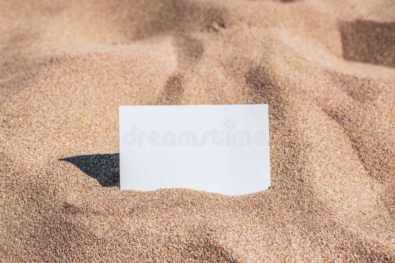 Mock Up Cardboard Paper for Text on Sand Beach. Close-up. Copy Space ...