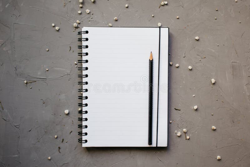 Mock-up with Clean Notepad and Small White Flowers, Top View. Flat Lay ...