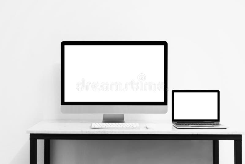 Mock Up Computer and Desktop for Your Advertise. Stock Photo - Image of ...